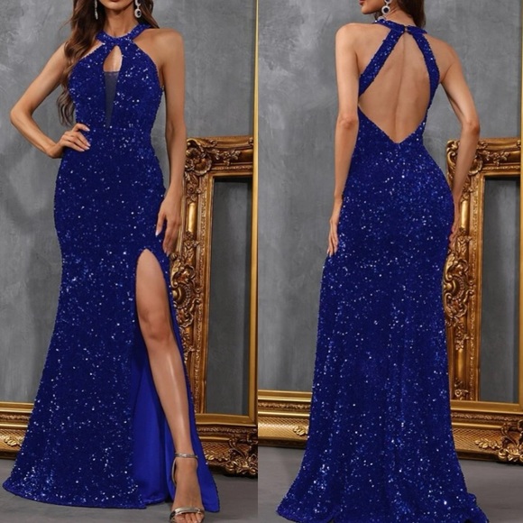 Dresses | Luxe Open Back Slit Thigh Party Formal Evening Sequins Gown ...